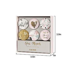 Buqoo Strong Magnets for Refrigerator Round Glass Megnetic Stickers with Inspirational Quotes 6-Count Cute Decorative Magnets for Whiteboard (Light Pink)