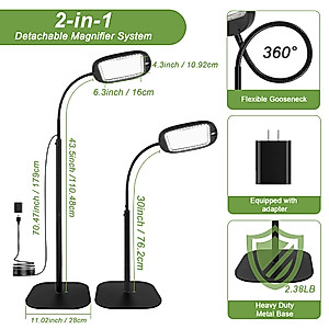 10X Magnifying Glass with Light and Stand, Desktop Hands Free Magnifier, Lighted Magnifying Glass for Close Work Reading Hobbies Crafts Repair