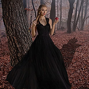 Jewelili Enchanted Disney Fine Jewelry 10K Yellow Gold and Sterling Silver with 1/5 Cttw Diamond and Red Garnet Evil Queen Ring