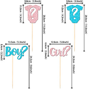 12 PCS Boy or Girl Centerpiece Sticks Double Sided Glitter Onesie Question Mark Gender Reveal Table Flower Centerpieces Sticks for Baby Shower Kids Birthday Party Table Flowers Decorations Supplies