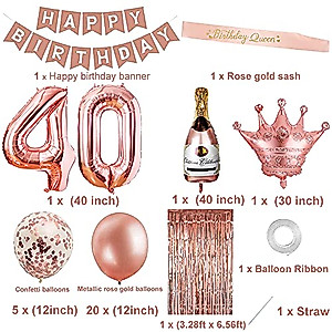 40th Birthday Decorations for Women, Rose Gold 40 Birthday Party Decoration for Her, 40th Happy Birthday Banner Kits Rosegold Balloons Decoration for Women 40th Birthday Party Supplies
