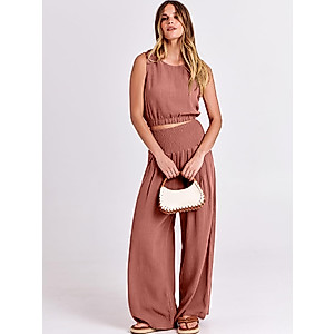 ANRABESS Women's 2 Piece Linen Lounge Set Casual Matching Pants Jumpsuit Summer Beach Travel Vacation Trendy Outfits X-Large