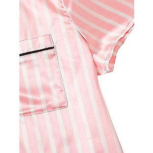 WDIRARA Women's Satin Sleepwear Short Sleeve Button Shirt and Shorts Pajama Set Silky PJ Striped Pink XXS