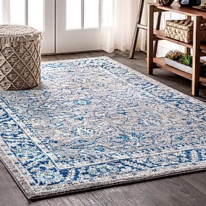 JONATHAN Y MDP204A-3 Modern Boho Floral Gray/Navy 3 ft. x 5 ft. Area-Rug, Bohemian, Easy-Cleaning,for Bed,Kitchen,Living Rooms, Non Shedding