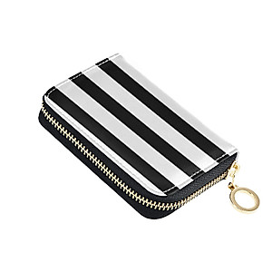 Abstract Black and White Stripes Black White Striped LinesGrey Credit Card Coin wallet, RFID Blocking Compact Women Leather Card Holder, Key Change Organizer, Zipper Purse Clutch Pouch