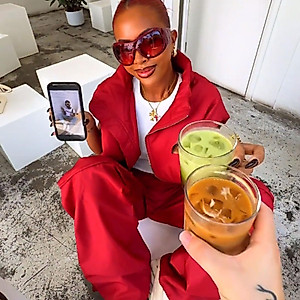 BOTEN Red Oversized Sunglasses For Women Men, Big Tinted Funky Wrap Around Sunglasses Rave Cool Shield Shades Glasses