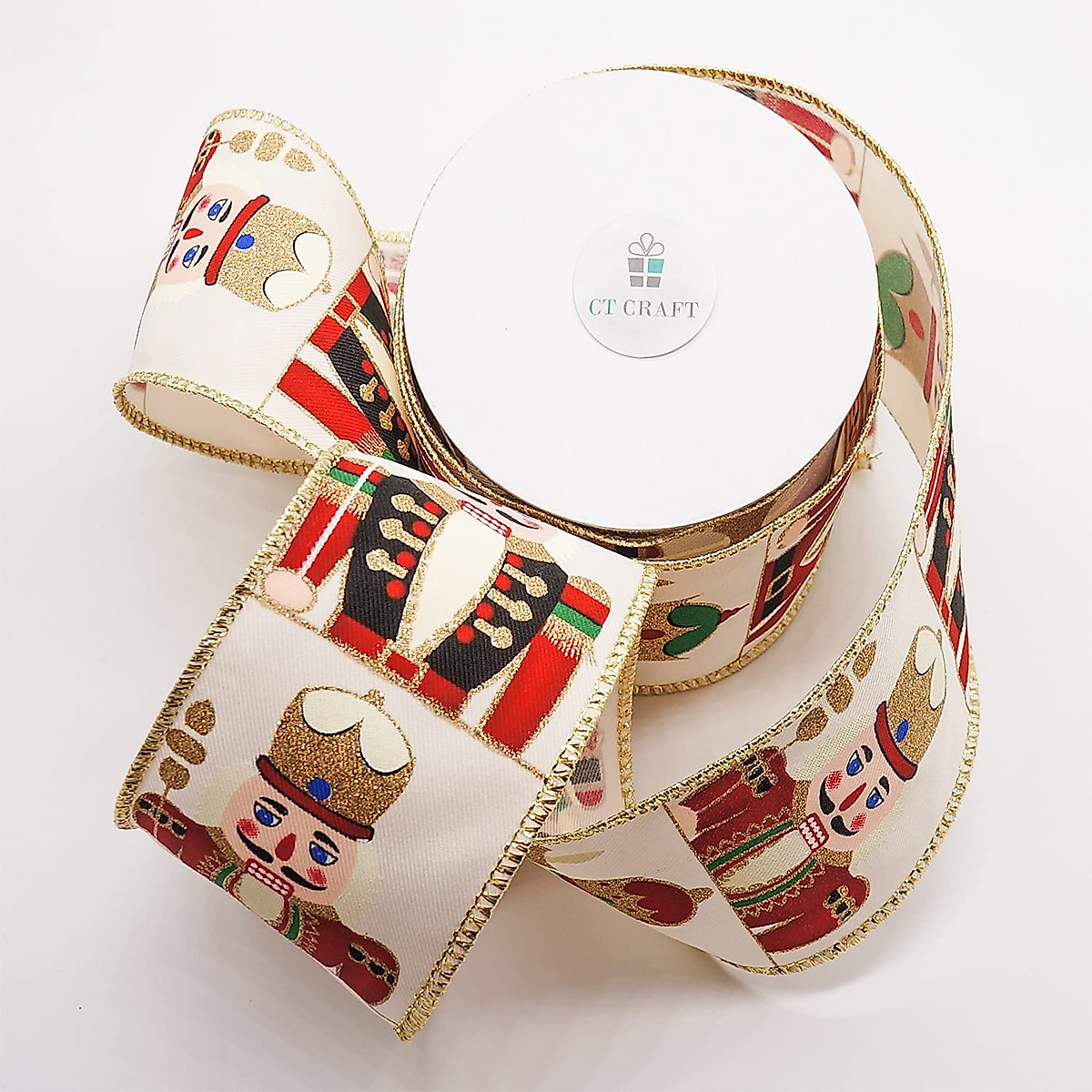 CT CRAFT LLC Ivory Satin Toy Soldier with Wired Ribbon 2.5 Inch x 10 Yards for Christmas Home Decor Tree Topper Bow Gift Wrapping DIY Crafts Wreath Garland