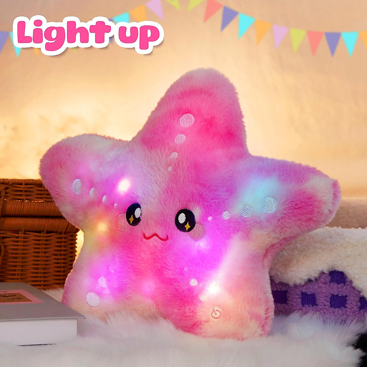 Houwsbaby 12" Light Up Starfish Plush Pillow,Tie-Dyed Sea Star Stuffed Animal,Ideal Festivals Birthdays Children's Day for Kids Girls Boys