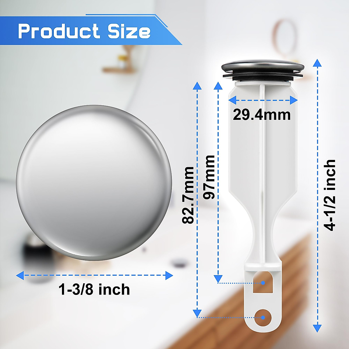 Enhon 2 Hole Pop Up Stoppers, Chrome Bathroom Sink Stopper fits Most Pop Up Drain Design, 4-1/2 Inch Tall, 1-3/8 Inch Cap Diameter, with Gasket Seal, Compatible with PF WaterWorks PF0240 (3 Pack)