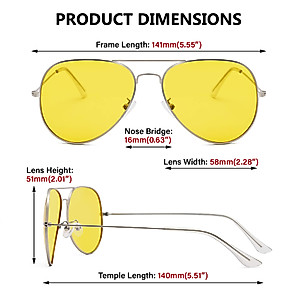 Night Vision Glasses Anti-Glare Polarized Aviator Night Driving Glasses for Men & Women (Silver Lightweight Metal Frame)