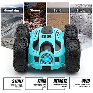Meryi Mini Stunt RC Cars Toy, 4WD 2.4Ghz Remote Control Car Double Sided Rotating Vehicles, Kids Toy for Boys & Girls Birthday, No Battery