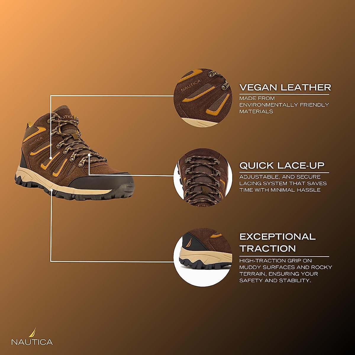 NAUTICA Men’s Hiking Boots Durable Trekking Trail - Waterproof Slip Resistant Traction Grip Boots for Indoors & Outdoors, Adventures, Traveling, Backpacking-Visto-Brown-11