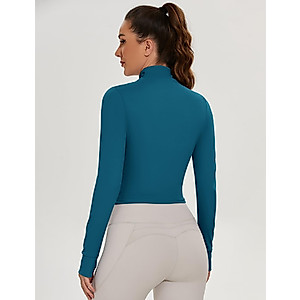 Ivicoer Women's Cropped Running Workout Jackets Lightweight Zip Slim Fit Athletic Tops with Thumb Holes Navy Blue, L