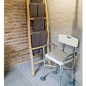 KMINA - Padded Shower Chair with Arms and Back (330 lbs) with Double Reinforced Crossbar and Cushion, Heavy Duty Shower Seat for Adults, Shower Chair for Inside Shower White - Made in Europe