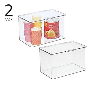 mDesign Plastic Kitchen Pantry and Fridge Storage Organizer Box Containers with Hinged Lid for Shelves or Cabinets, Holds Food, Snacks, Canned Drinks, Seasoning, Lumiere Collection, 2 Pack, Clear
