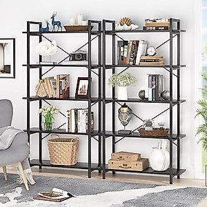 Tribesigns 5 Tier Black Bookshelf, Modern Etagere Bookcase with Metal Frame, Tall Book Shelf Unit for Living Room, Study, Home Office (2, Black)