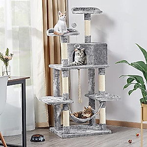 Topeakmart Multi-Level Cat Tree Cat Tower, 59''H Activity Center Tower Stand Furniture with Scratching Posts, Plush Perch & Hammock