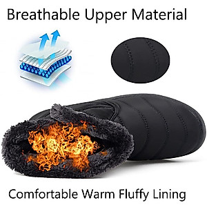 Eagsouni Snow Boots Womens Winter Ankle Boots Ladies Warm Fur Lined Booties Thickening Shoes Zip Flat Sneakers Outdoor Booties High Top Black, US 10, 42 EU