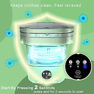 kwiwis Mini Washing Machine, 11L Large Foldable Portable Washing Machine with Spin Dryer, Small Collapsible Laundry Washer for Travel, Apartment, Underwears, Socks, Baby Clothes, Green