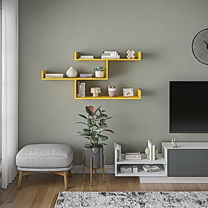 Ada Home Décor Wilton Wall Shelf, 47'' X 26'' X 9'', Mustard