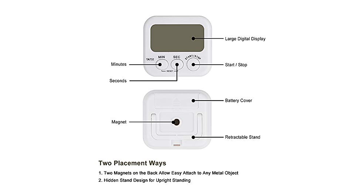 stonylab 2-Pack Digital Timer - Loud Alarm & Easy Use