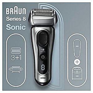 Braun Electric Razor for Men, Series 8 8467cc Electric Foil Shaver with Precision Beard Trimmer, Cleaning & Charging SmartCare Center, Galvano Silver