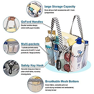 iHomeYC Portable Mesh Shower Caddy, Camping Bathroom shower caddy tote, College Dorm Room Essentials Organizer With Key Hook And 8 Basket Pockets