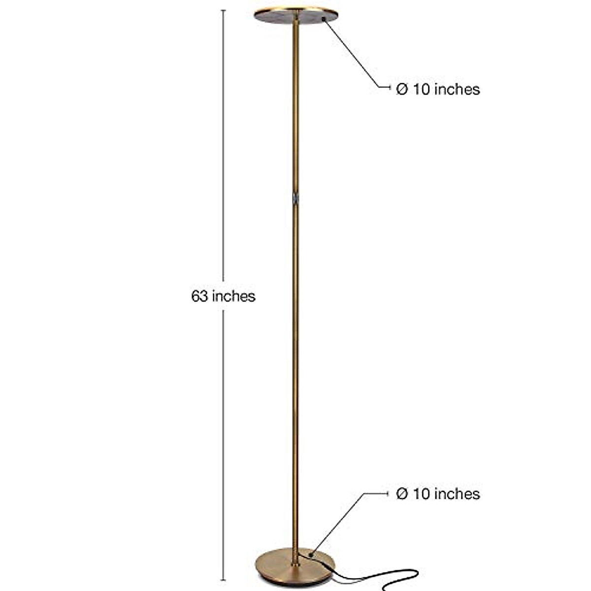 Brightech Sky LED Floor lamp for Living Rooms & Offices -Torchiere Super Bright , Dimmable, Tall Standing Lamp for Bedroom Reading - Gold Brass