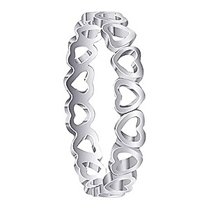 Gem Avenue 925 Sterling Silver Tiny Open Hearts 4mm Eternity Band Ring for Women Size 10