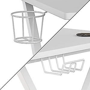 Flash Furniture Gaming Desk - White Computer Desk - 51.5" Gamers Table with Cup Holder, Headphone Hook, and Monitor/Smartphone Stand