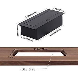 Zeshan Pop up Outlet Desktop Connection Box with 2 Independent Power, USB, RJ45, VGA, HDMI, 3.5 mm Audio for Office Black