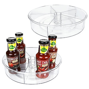 2Pack Clear Lazy Susan Organizer with 5 Removable Dividers 11.5 Inch Divided Lazy Susan Turntable for Cabinet, Refrigerator, Fridge, Pantry, Kitchen, Fridge, Countertop, Bathroom, Vanity