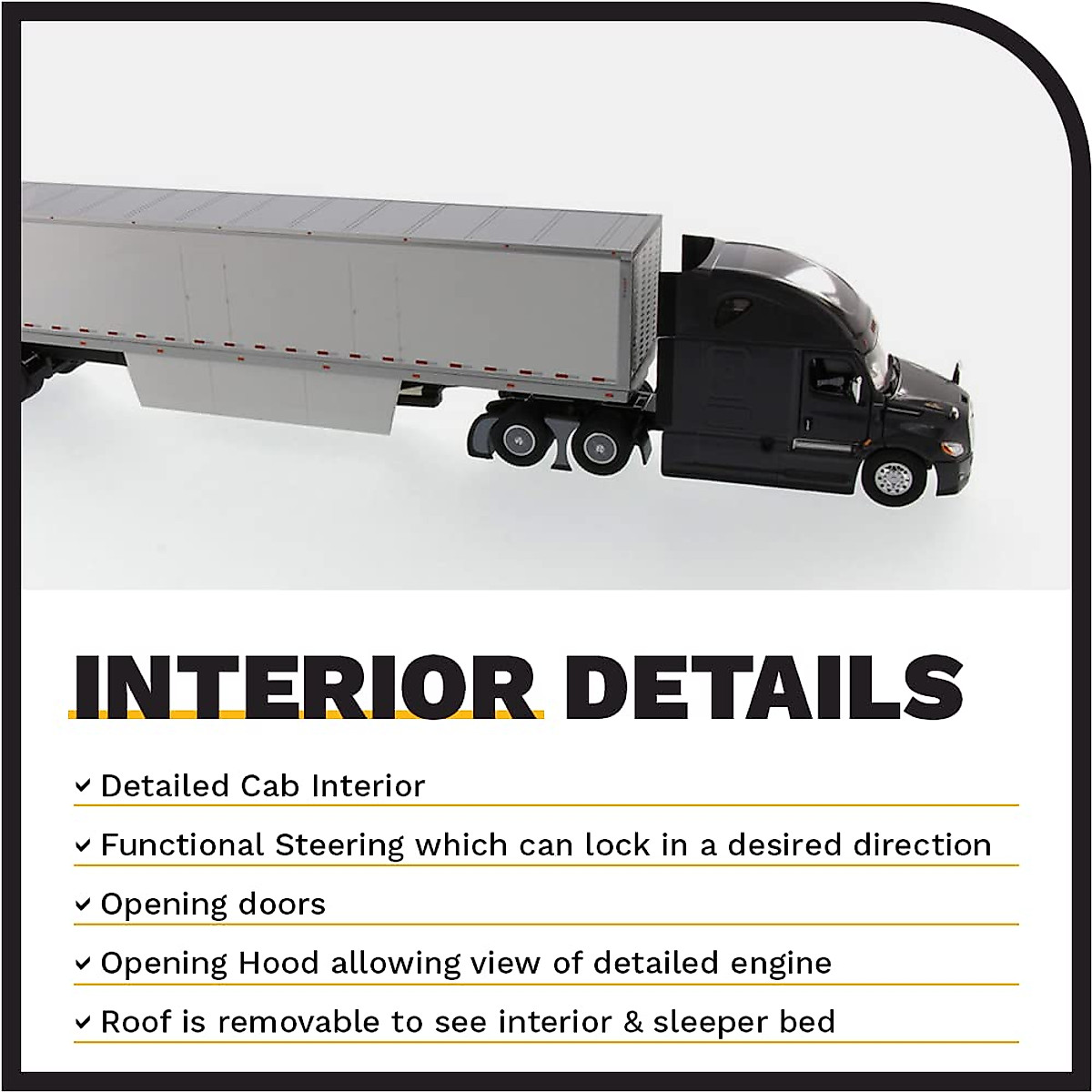 Diecast Masters Freightliner Cascadia SBFA Tandem Truck | 1:50 Scale Model Semi Trucks | 72" Sleeper Cab & 53" Dry Cargo Van | Black Diecast Model 71047