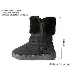 REDVOLUTION Kids Boots Toddler Girls Cute 2 Buttons || Rhinestone Faux Fur Suede Knitting Shoe (Toddler 5, 365 black)