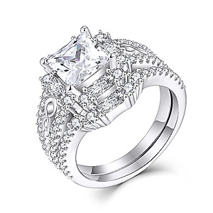 JO WISDOM Women Rings,925 Sterling Silver Infinity Engagement Bridal Ring Set Rings for Women with 8mm 1.25ct Square Cut Cubic Zirconia size7