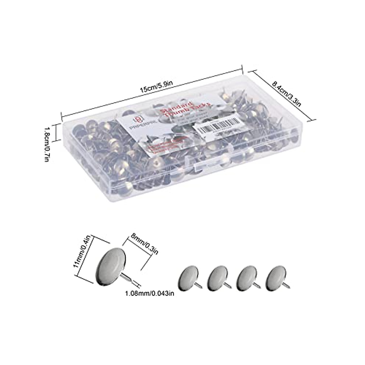PAPERPAL 500 Standard Thumbtacks for Cork Board, Flat Thumb Tacks for Posters, Bulletin Board Tacks, Metal Pushpins for Office School & Personal Use