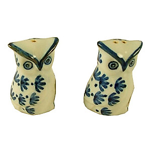 Porcelain Blue and White Hoot Owl Salt and Pepper Shakers