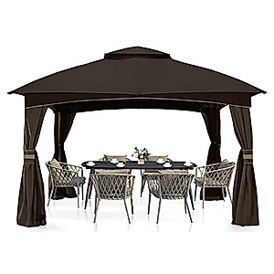 MASTERCANOPY Outdoor Patio Gazebo for Garden with Upgrade Steel Frame and Netting Walls (10x10,Brown)