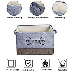 Geyecete Dog Toys Storage Bins Canvas Stitching pet Baskets,with Outside handle handle,Organizer Storage Basket for Sorting Toys, Clothes and Books-Blue/Khaki