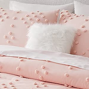 Geniospin Twin Comforter Set 6 Pieces, Bed in A Bag with Comforters, Sheets, Pillowcases & Shams - Pom Tufted Design Microfiber, All Season Down Alternative Bedding Sets (Pink, 66 x 86 Inches)