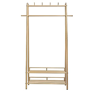 Cre Cra Gold Clothing Rack Freestanding Industrial Garment Rack with Double Shelves Heavy Duty Metal Modern Clothes Rack Stand Multi-functional Coat Hanger Rack Stand for Boutiques Bedroom