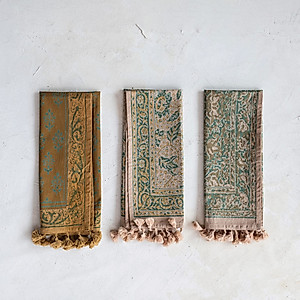 Creative Co-Op Cotton Printed Patterns and Tassels, Set of 3 Styles, Multicolor Tea Towel, Multi
