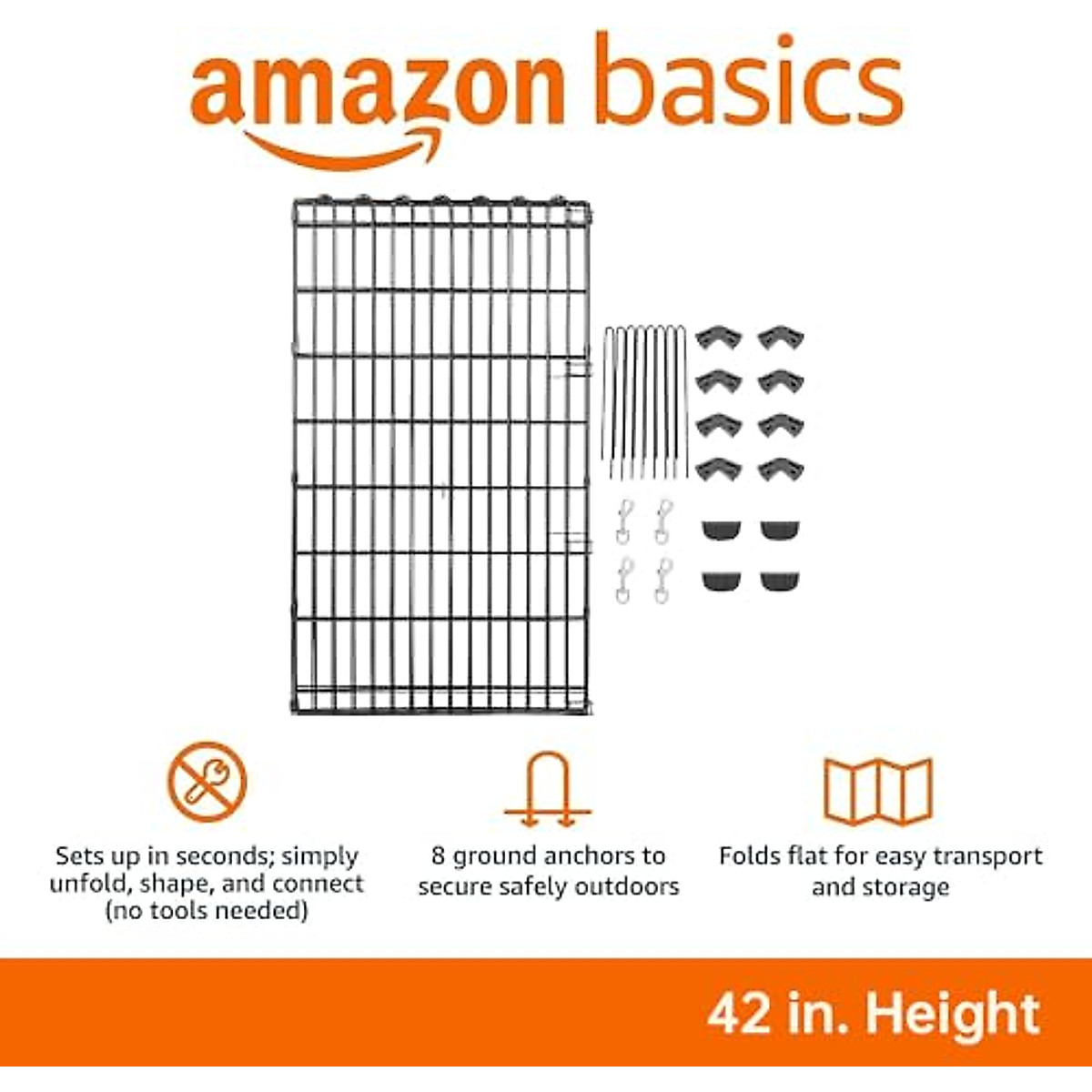 Amazon Basics Foldable Octagonal Metal Exercise Pet Play Pen for Dogs, Fence Pen, No Door, Large, 60 x 60 x 42 Inches, Black