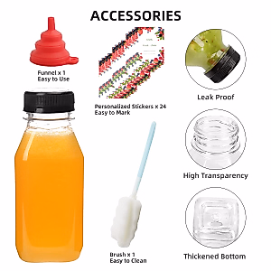 OAMCEG 36 PCS Juice Bottles with Caps, 8 oz Small Bottles for Liquids, Plastic Containers with Lids, Clear Juicing Bottles Reusable, Mini Fridge Bottles for Juicing, Smoothie, Drinking, Beverages