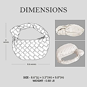 JYG Knoted Woven Handbag for Women Fashion Designer Ladies Hobo Bag Bucket Purse Faux Leather (White)