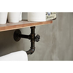 Nultuvalk Floating Shelving with Wood, Antique Wood Shelving with Towel Rail, Bathroom Industrial Pipe Rack, Wall Mounted 24" Living Room Farmhouse (Vintage Gold, 1Tier)