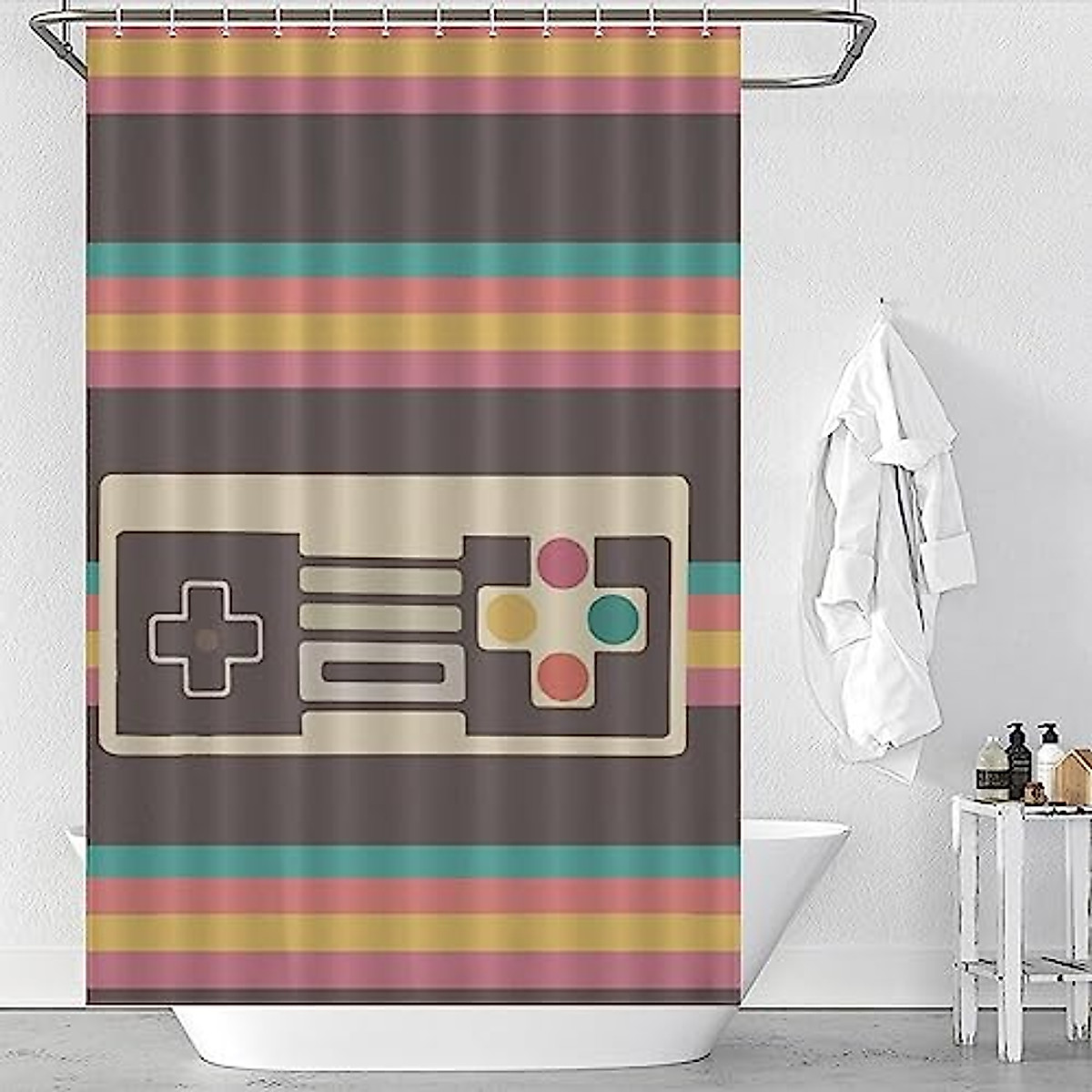 Video Game Controller Gamepad Shower Curtain with Grommets and Hooks Waterproof Bath Curtains for Bathroom Showers Bathtubs Decoration