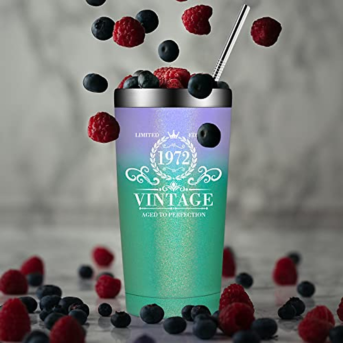 SpenMeta 51st Birthday Gifts for Women, Men - Unique Great Wedding Anniversary Present for Couple, Parents - 51 Year Old Ideas Gifts for Mom, Dad - Vintage 1972 Tumbler Cup