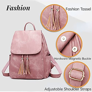 HUMLOIV Leather Backpack Purse for Women Fashion Tassel Backpack Handbag Purse for Women Medium Size (Black)