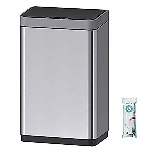 Mbillion Touchless Infrared Motion Sensor Trash Can 13.2 Gallons, Rectangular Stainless Steel Finish Hands-Free Automatic Open Smart Garbage Can for Home and Office Steel Brushed